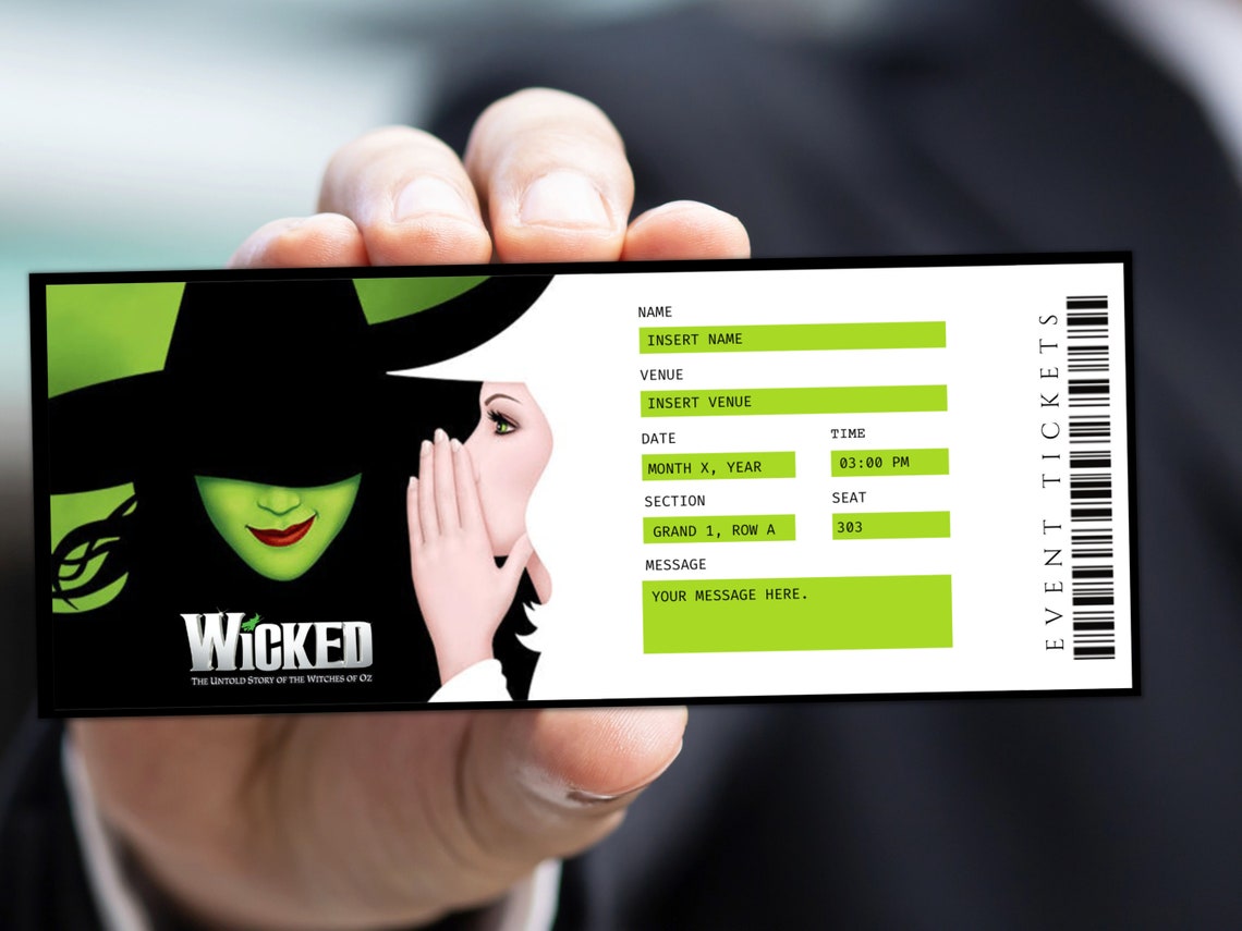 Wicked Ticket Template Wicked the Musical Concert Ticket - Etsy