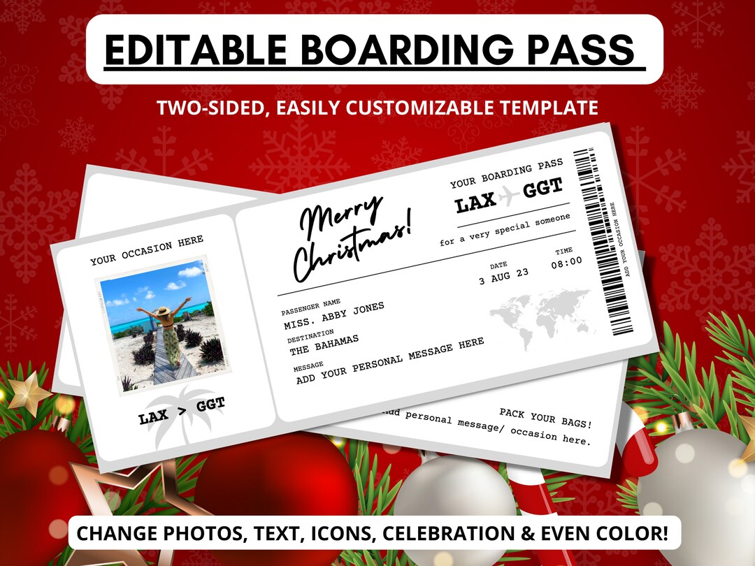EDITABLE Boarding Pass Template | Boarding Pass Surprise | Merry ...