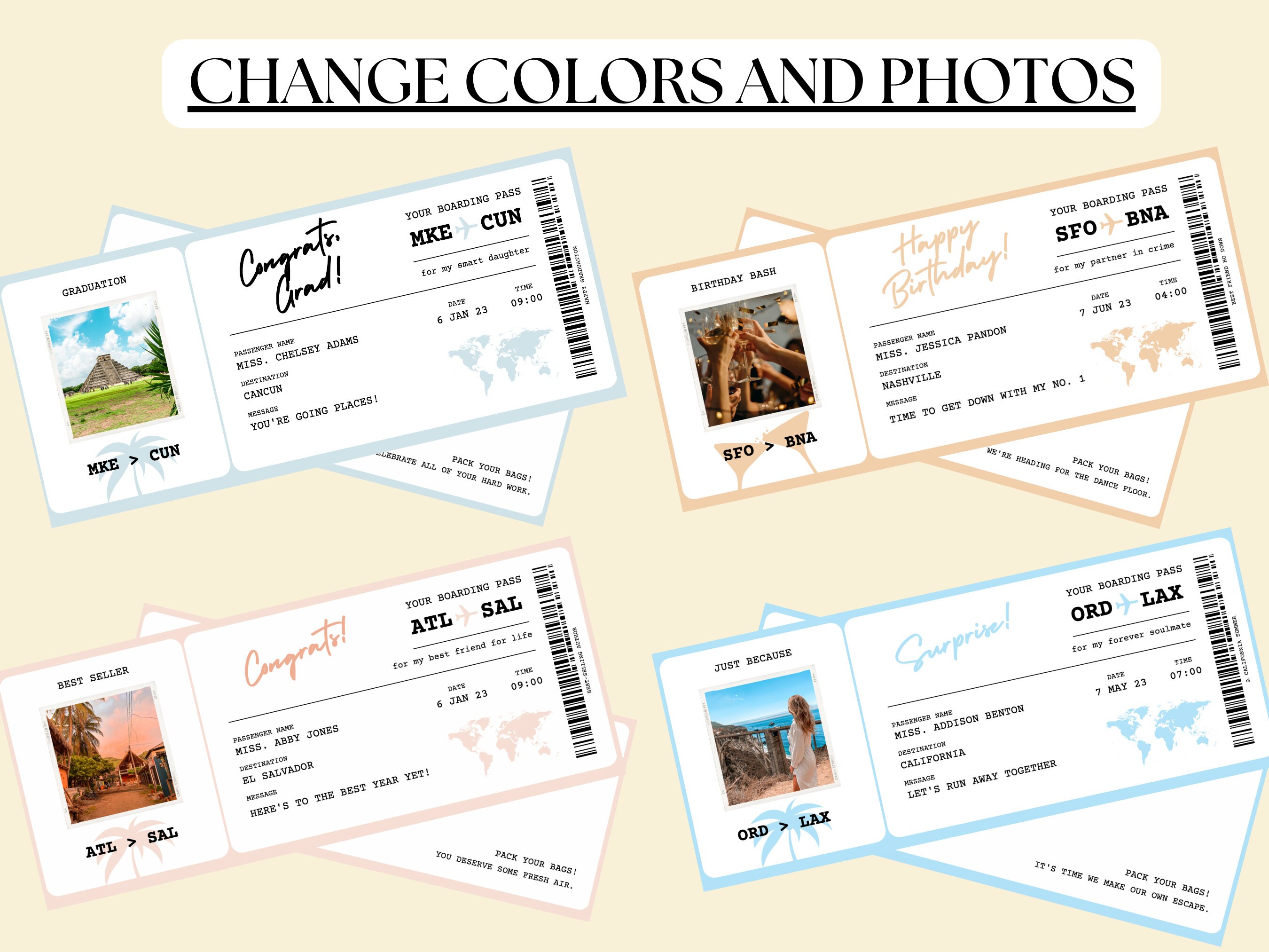 Editable Boarding Pass | Fake Boarding Ticket | Plane Ticket | Surprise ...