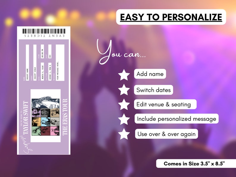 Editable Taylor Swift the Eras Tour Tickets Template | Taylor Swiftie ...