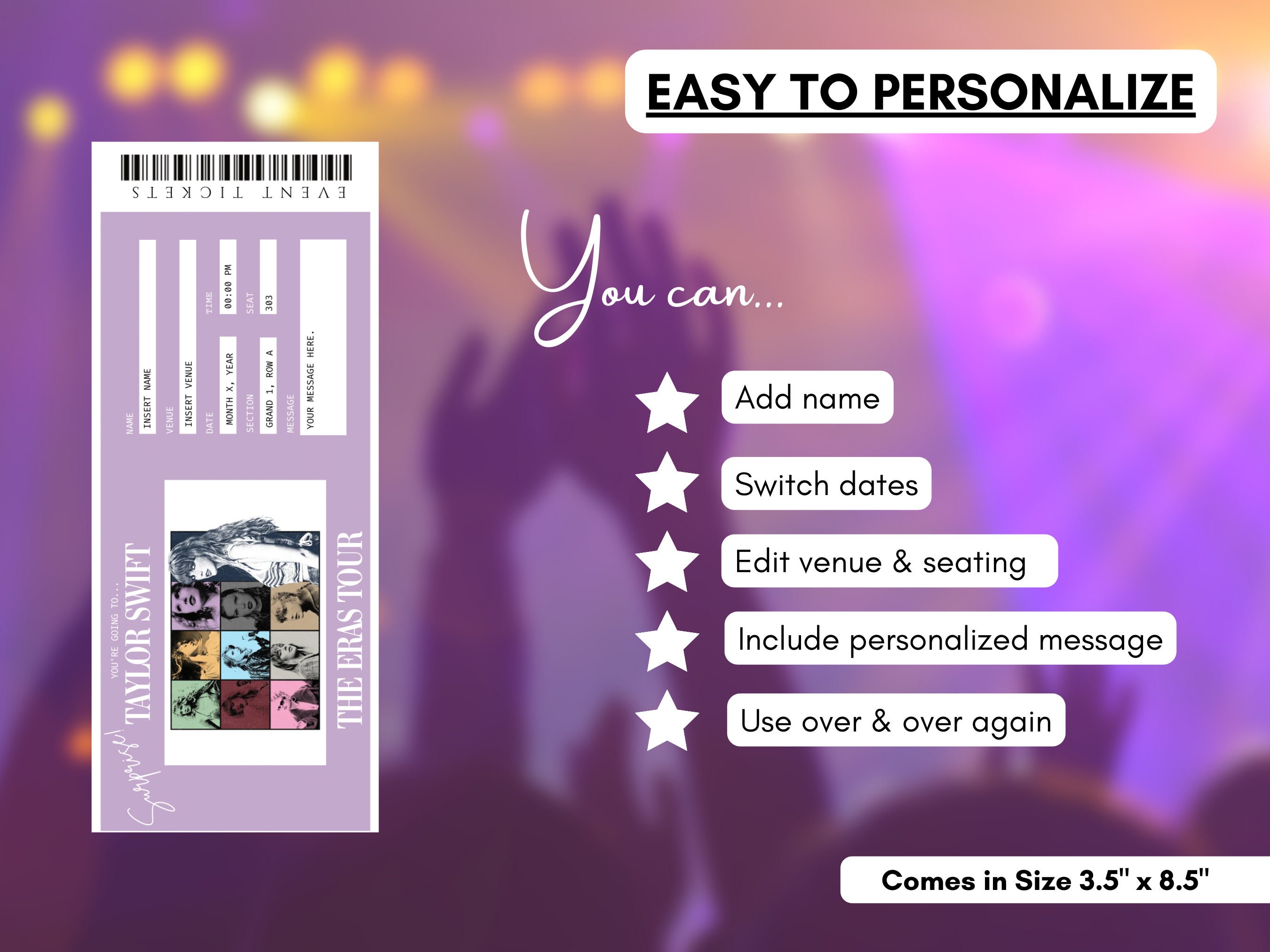 Editable Taylor Swift the Eras Tour Tickets Template | Taylor Swiftie ...
