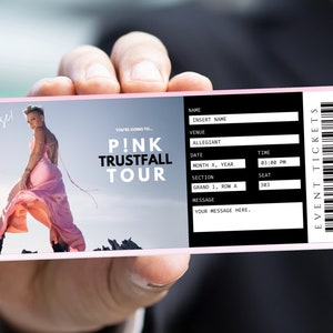 Surprise Pink Concert Tickets | Pink Trustfall Tour Tickets Editable ...