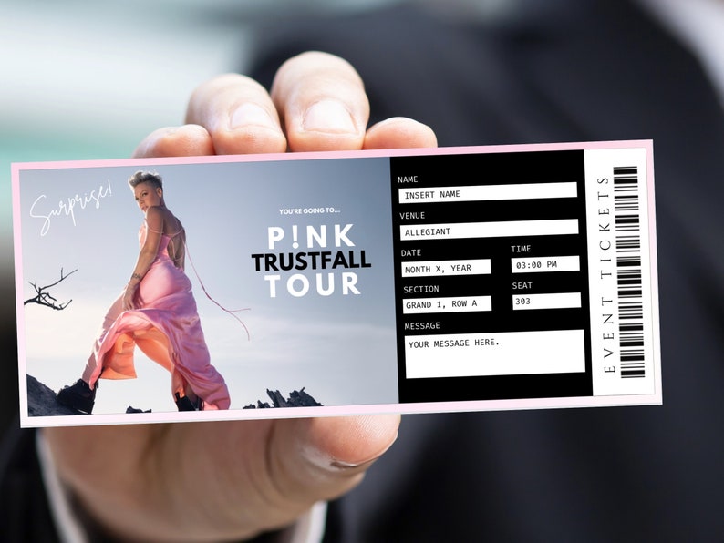 Surprise Pink Concert Tickets | Pink Trustfall Tour Tickets Editable ...