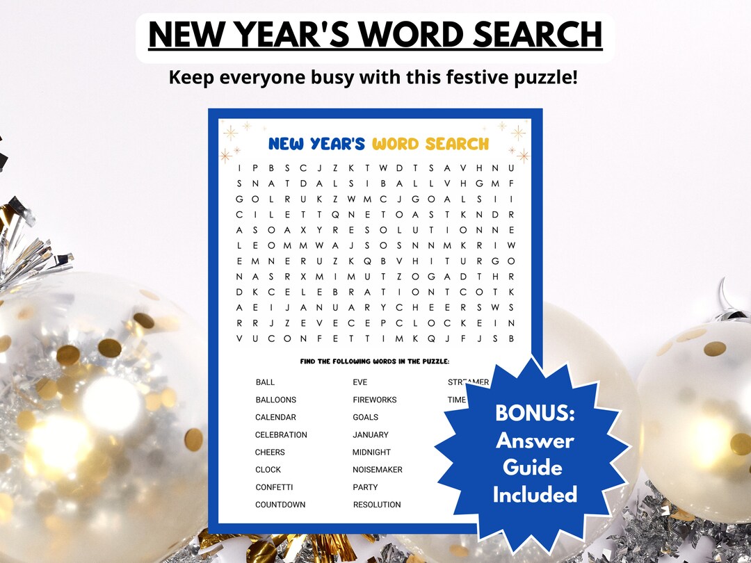 Word Search New Year's Game | New Year's Eve Party Ideas | 2023 New ...
