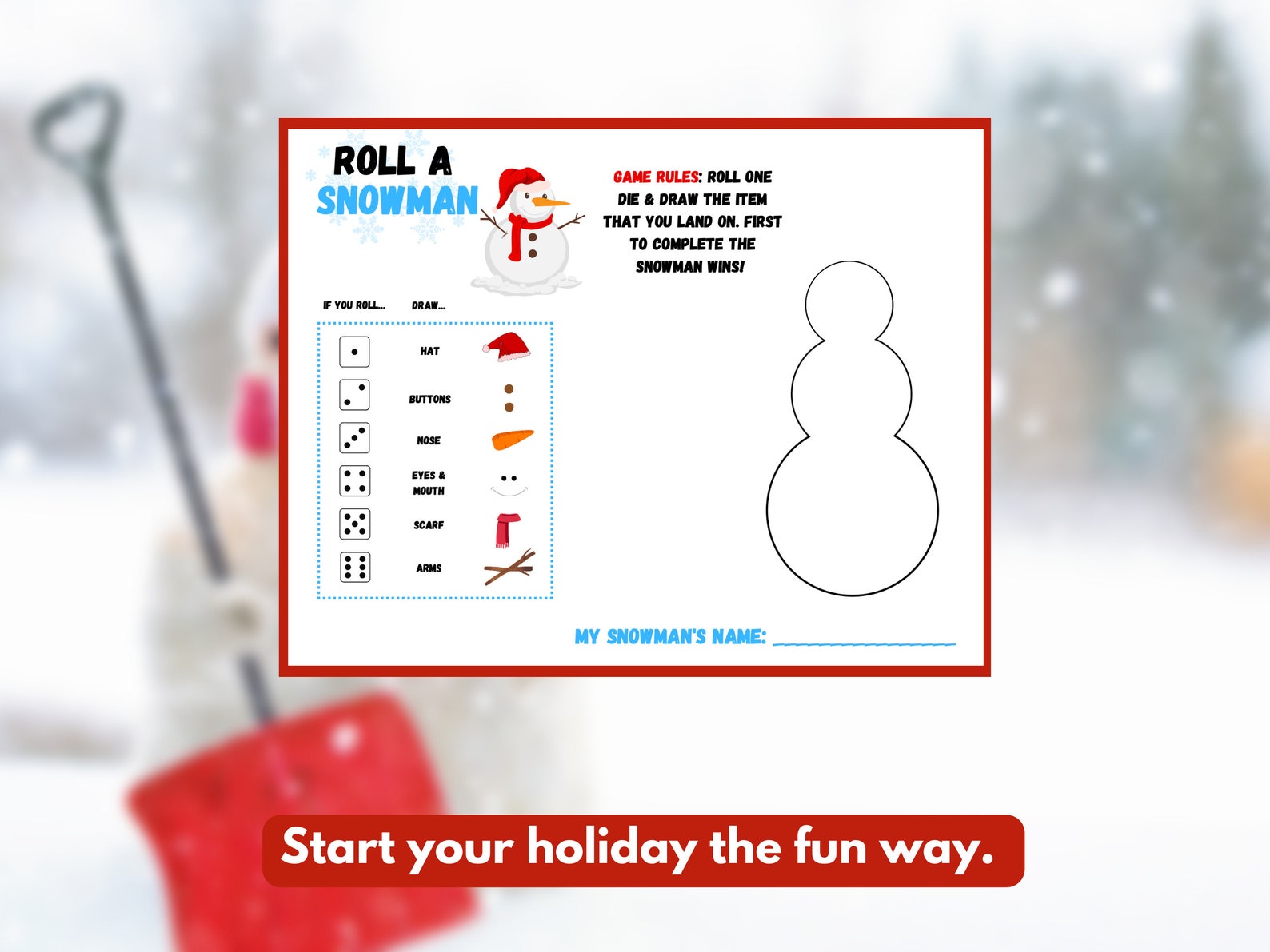 Holiday Roll A Snowman Dice Game | Class Game | Christmas Game | Kid ...