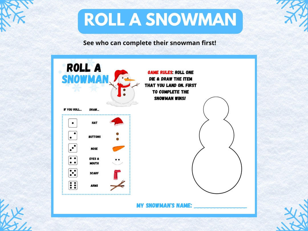 Holiday Roll A Snowman Dice Game | Class Game | Christmas Game | Kid ...