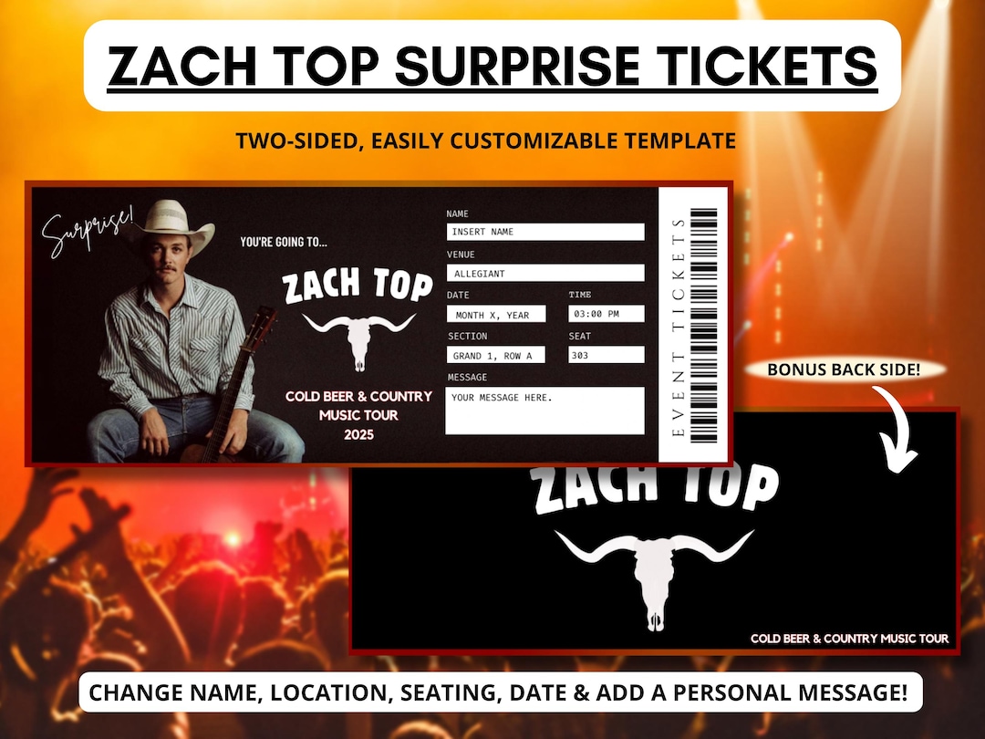 Zach Top Concert Tickets Country Music 2025 Editable Surprise Event ...