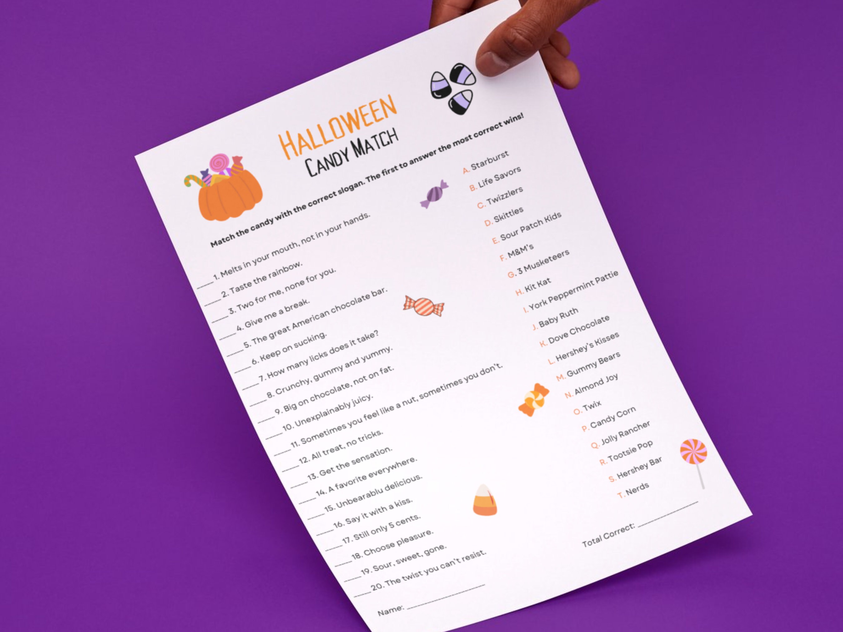 Halloween Candy Match Game, Halloween Trivia, Halloween Party Games ...