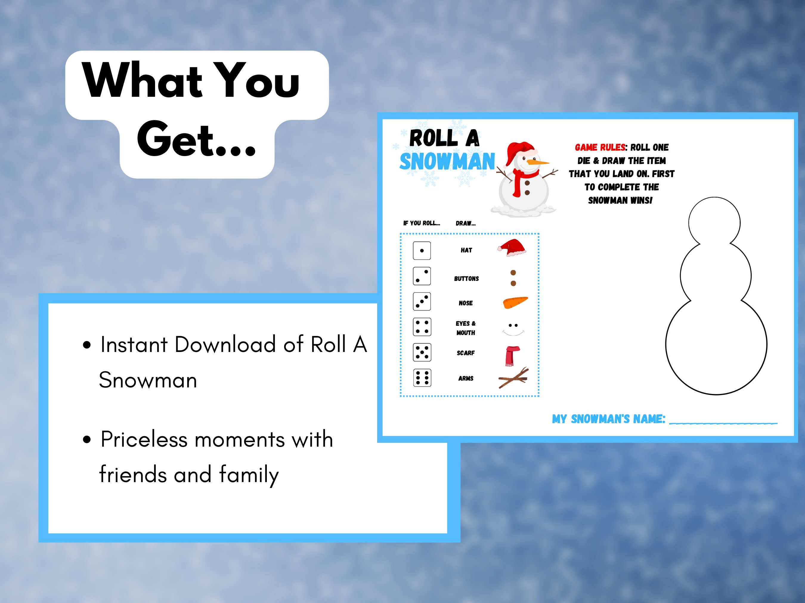 Holiday Roll A Snowman Dice Game | Class Game | Christmas Game | Kid ...