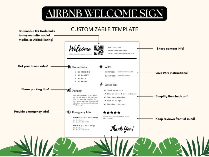 EDITABLE Airbnb Welcome Sign Template Airbnb Poster House - Etsy