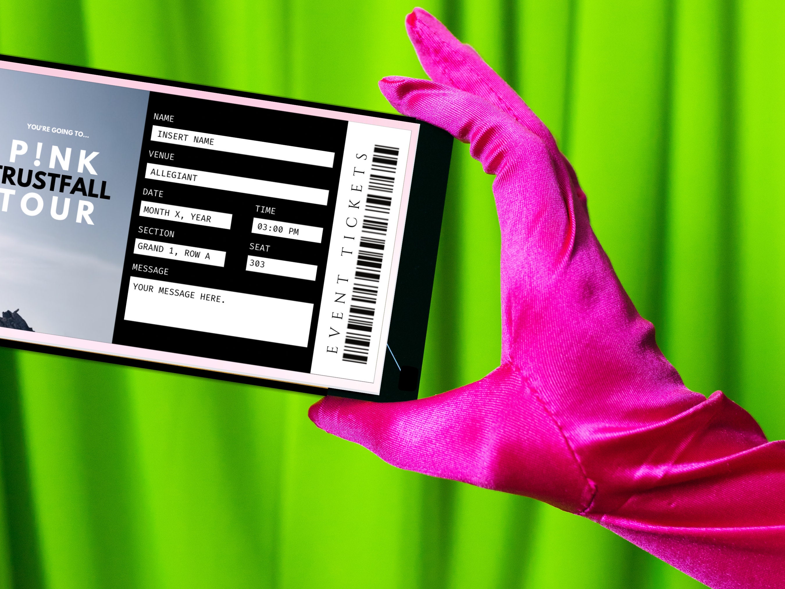 Surprise Pink Concert Tickets Pink Trustfall Tour Tickets Editable ...