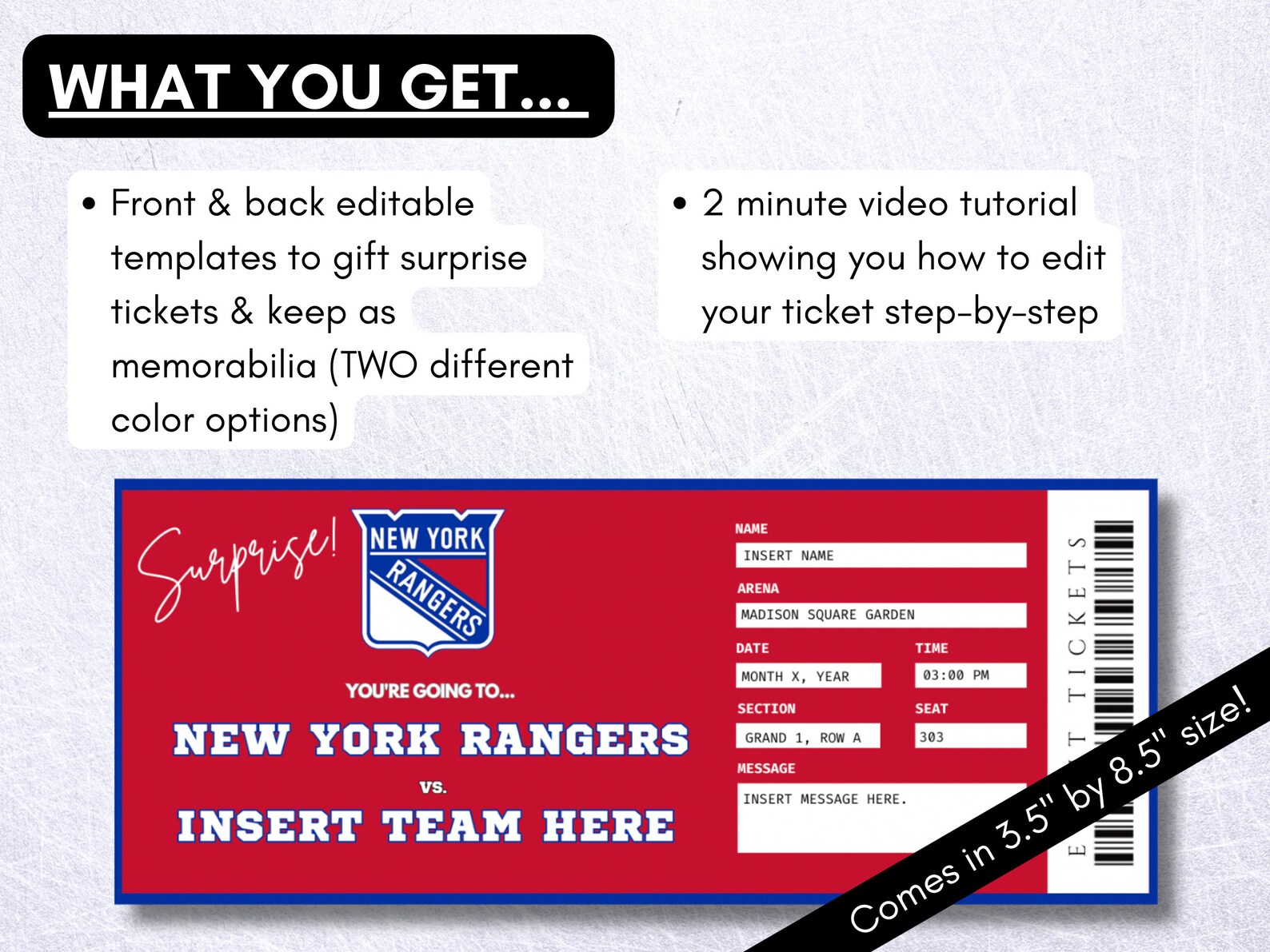 Surprise Hockey Game Ticket Template | New York Rangers Present ...