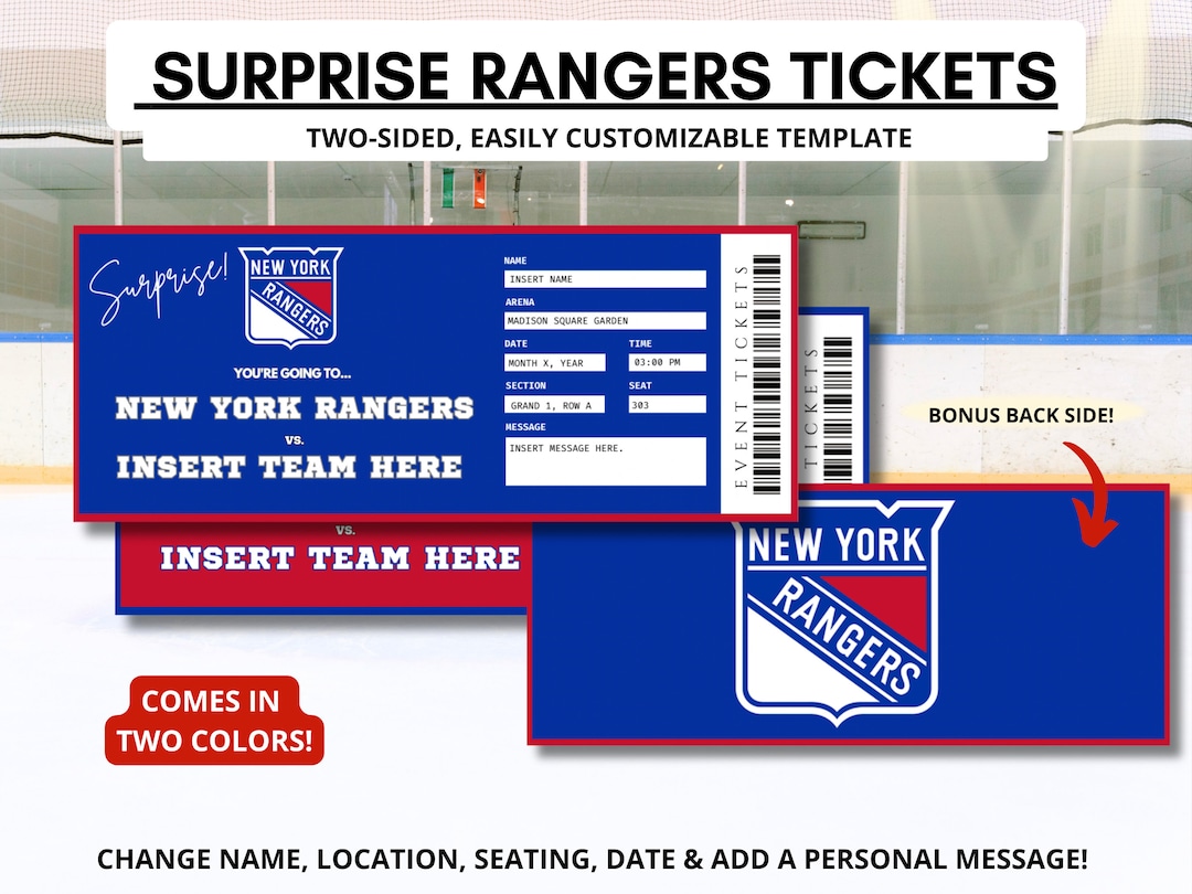 Surprise Hockey Game Ticket Template | New York Rangers Present ...
