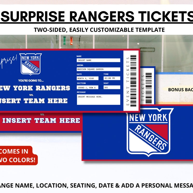 New York Rangers Ticket Template - Etsy