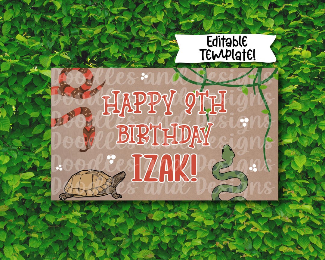 Editable Birthday Banner Template | Reptile Canva Design for Boys ...