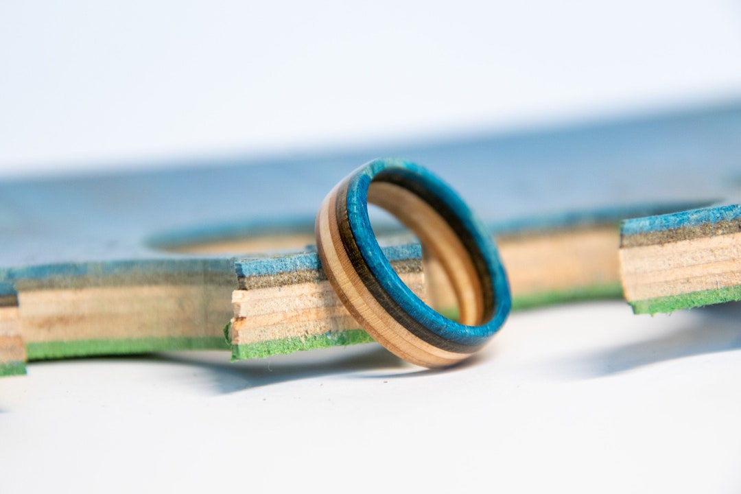 LOW STOCK Artisanal 100% Handmade Recycled Skateboard Ring Blue and ...