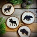 Yellowstone Bison Buffalo Elk Moose Bear Wood Burned Coasters Set of 4 ...