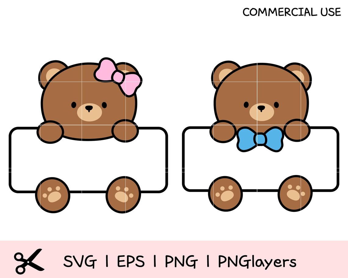 Cute Bear Car SVG Bundle | Kawaii Teddy With Bow SVG | Baby Shower ...