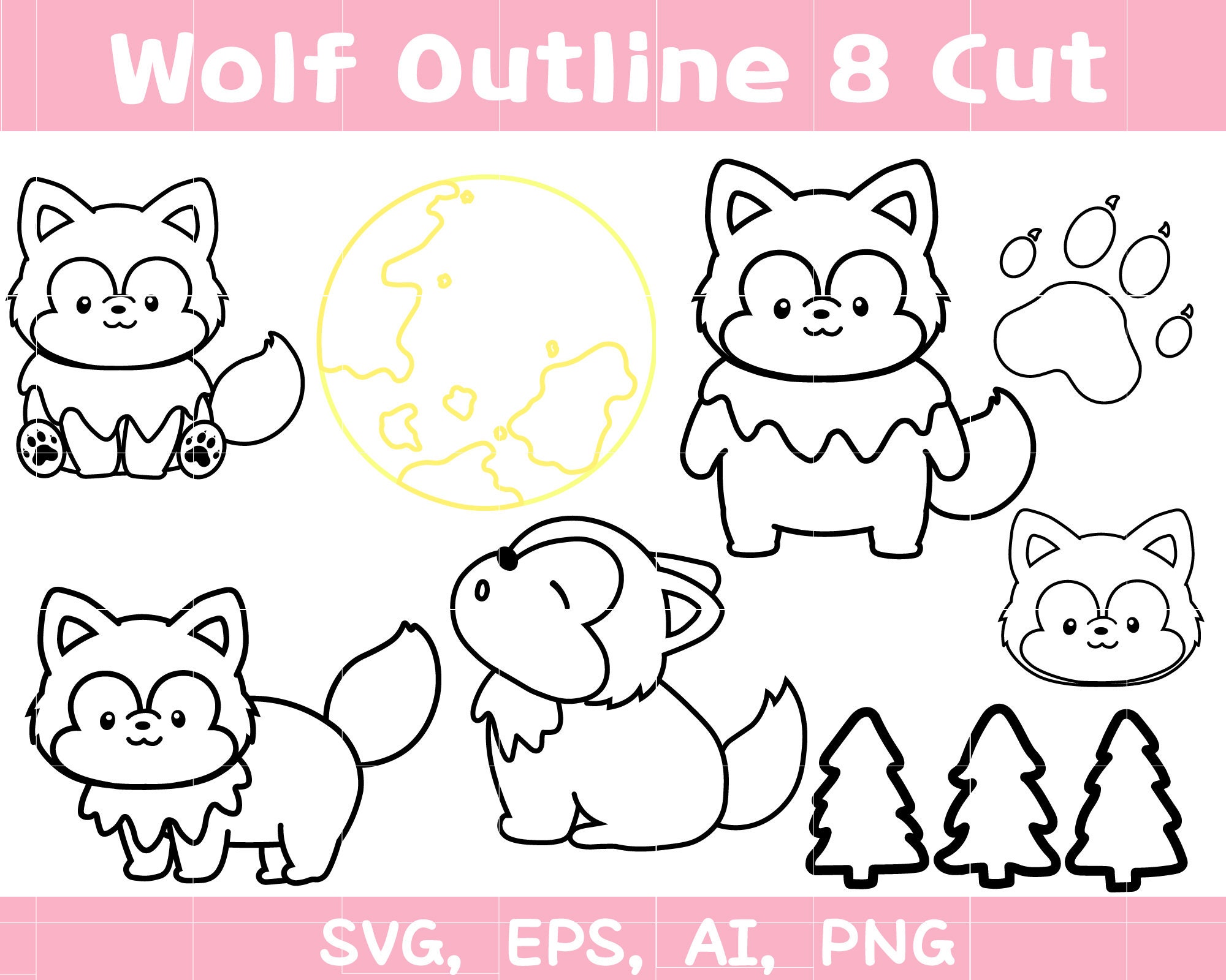 WOLF OUTLINE 8 CUT - Etsy