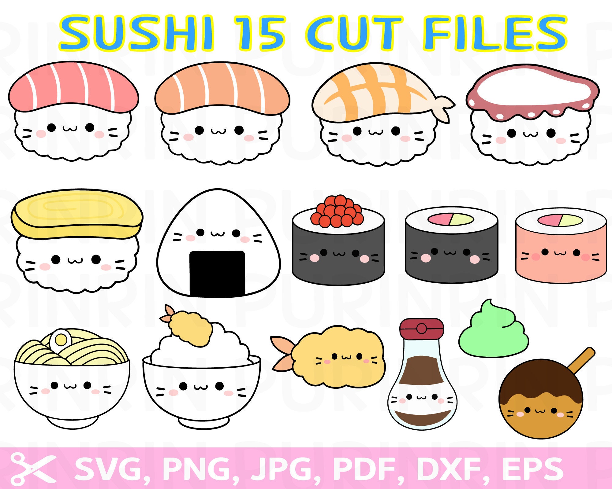 Kawaii Sushi SVG Bundle Japanese Food Ramen Wasabi | Etsy