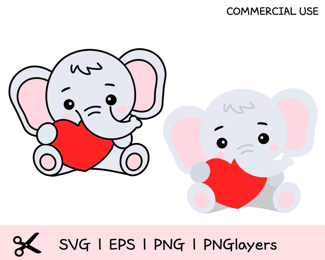 Baby Elephant Heart SVG Bundle: Valentine's Day Nursery Clipart ...