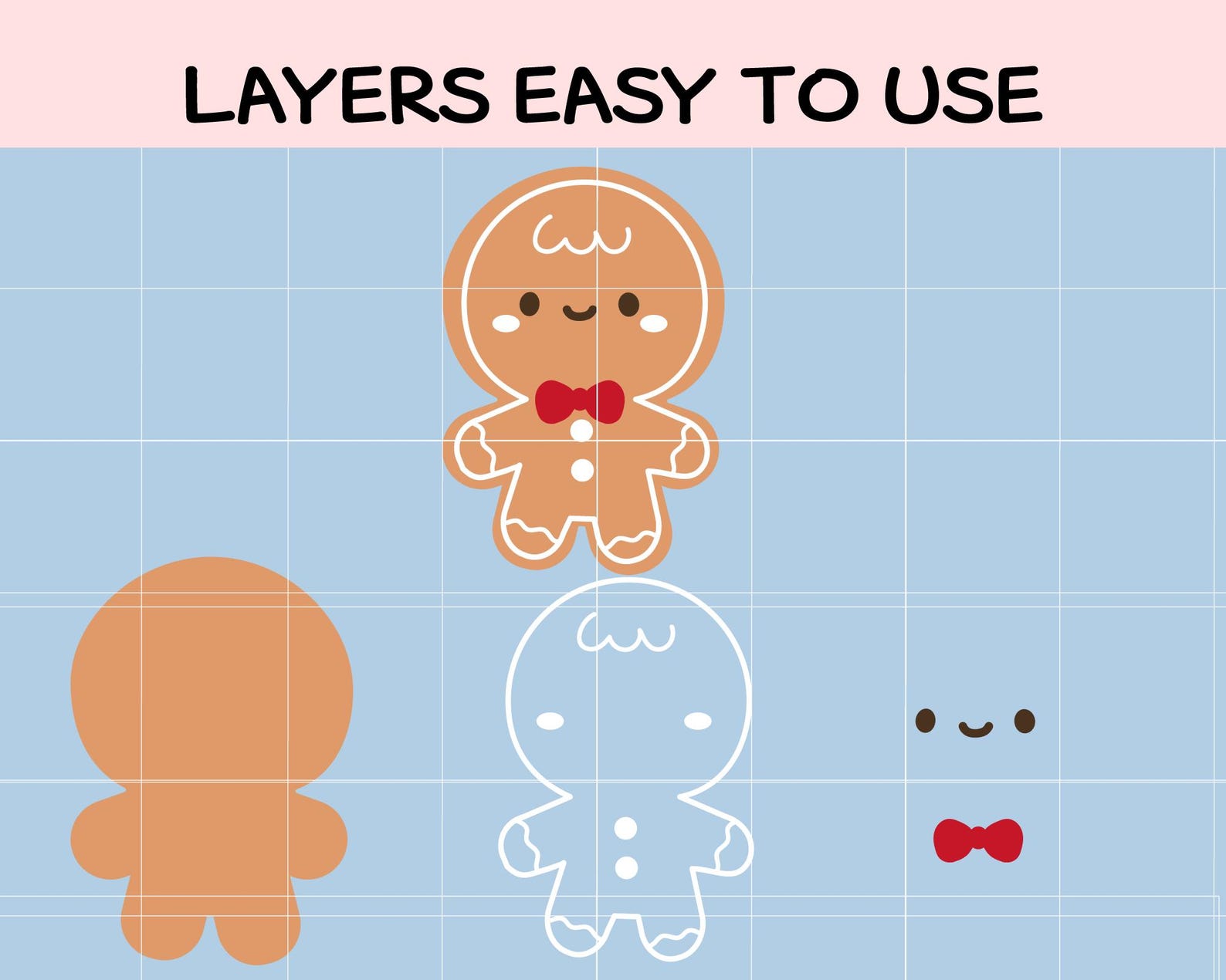 Gingerbread Couple SVG Bundle – Kawaii Christmas Clipart (digital ...