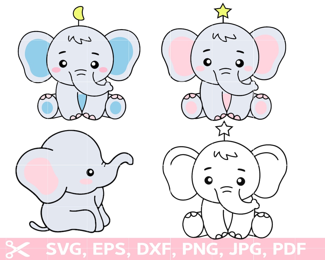 Baby Elephant Svg Blue Pink Gray Elephant, Dumbo Svg, Animal Kid ...