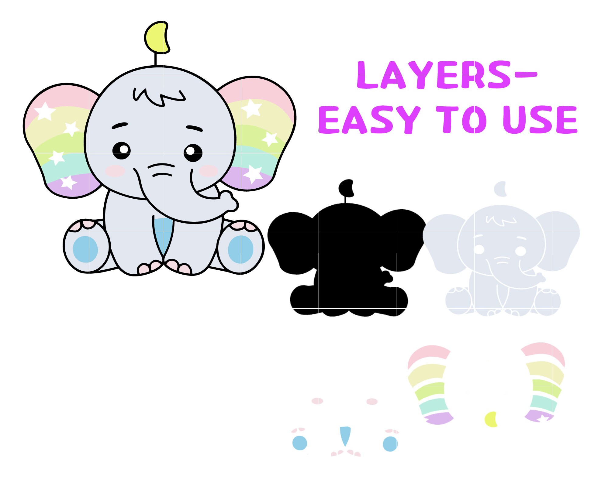 Baby Elephant Svg, Cute Rainbow Svg, Rainbow Svg Pastel, rainbow Cloud ...
