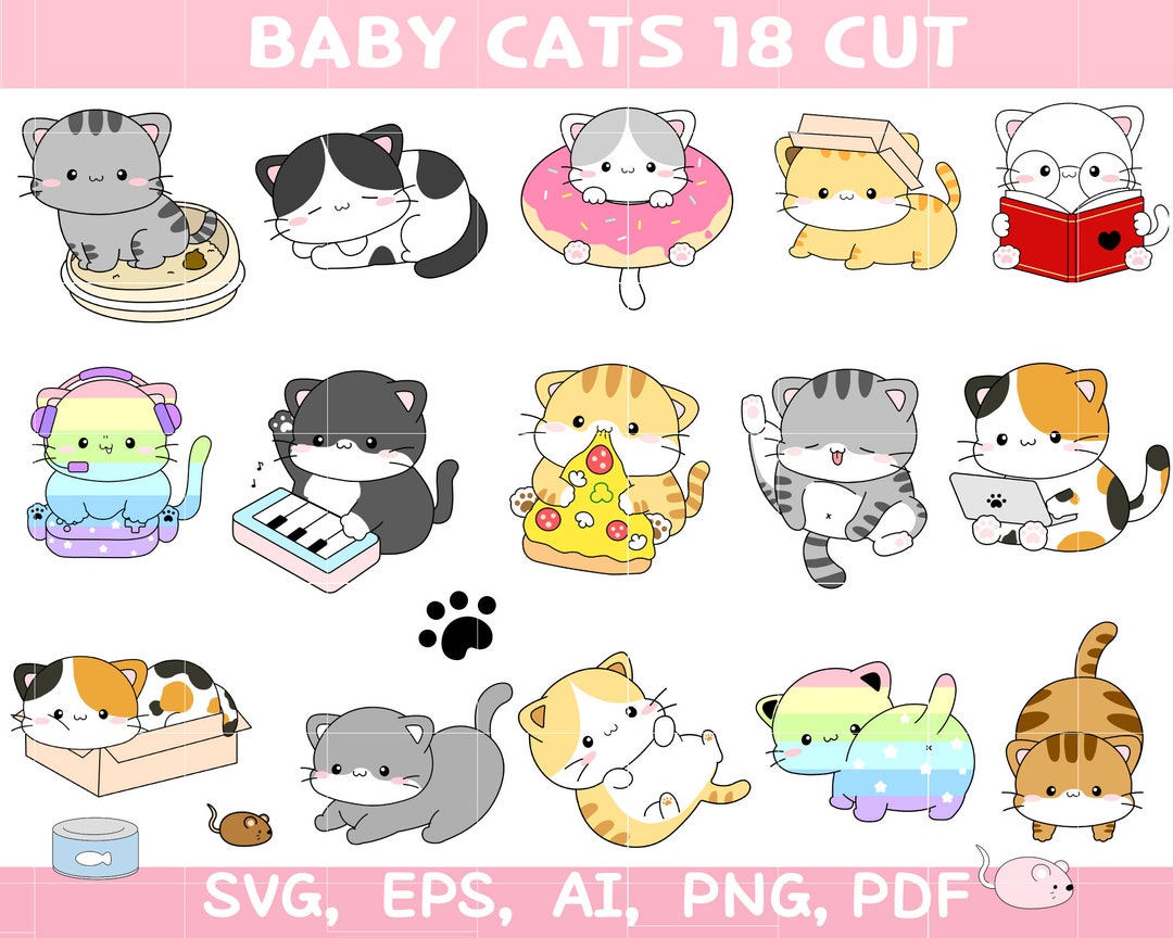 Nerd Cat Svg 18 Cut, Tuxedo Cat Svg,calico Cat,orange Tabby Cat,donut ...