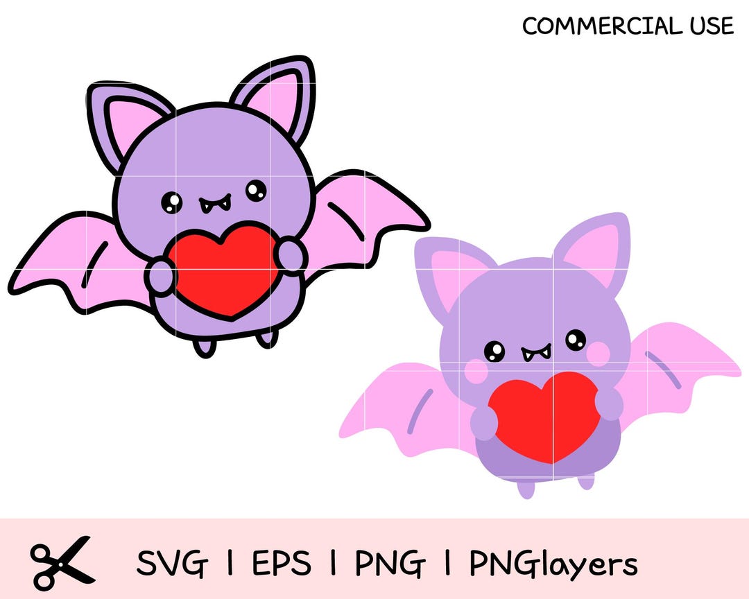 Kawaii Bat Holding Heart SVG Bundle: Valentine's Day Crafts - Etsy