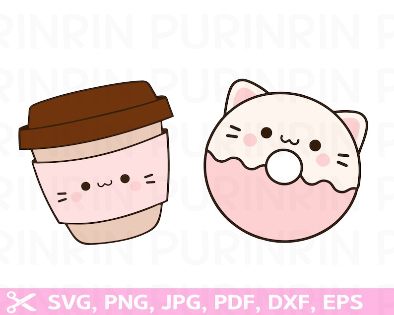 Kawaii Coffee and Donut SVG Coffee Cup Svg Coffee Vector | Etsy