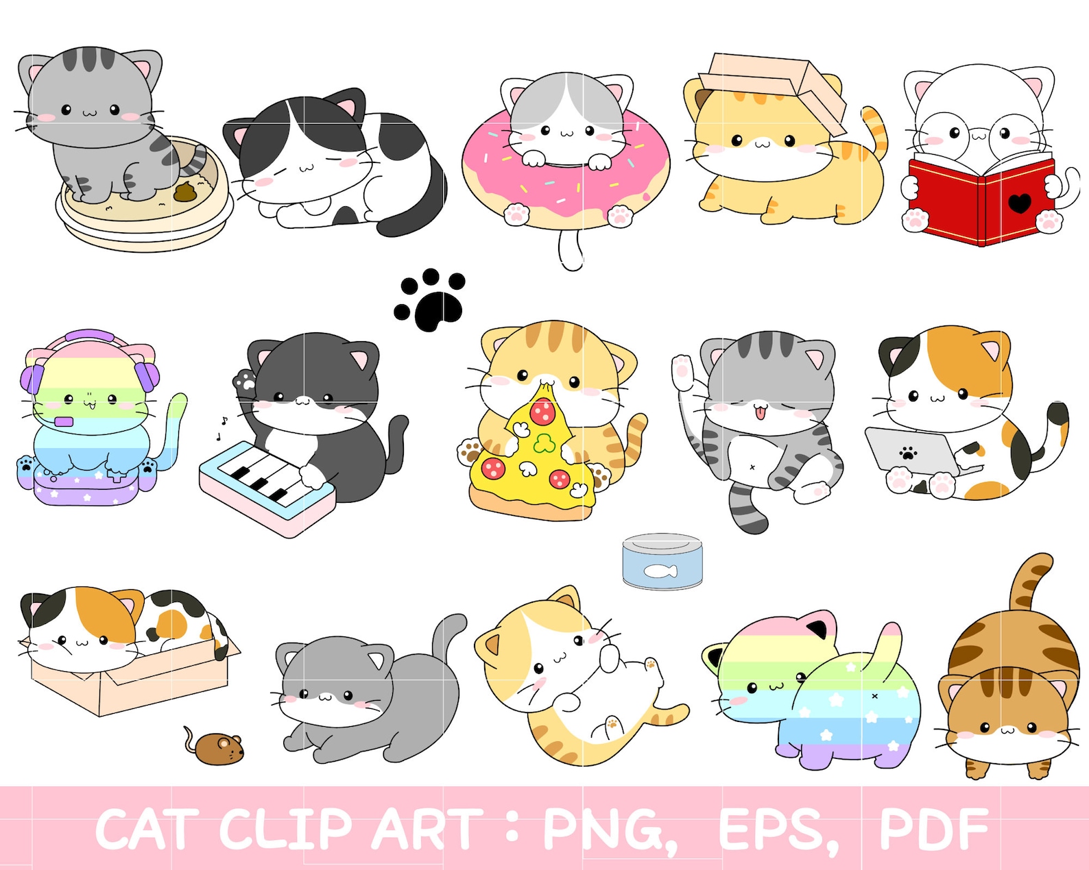 Cat Clipart 18 Cute Cat Clipart (Instant Download) - Etsy