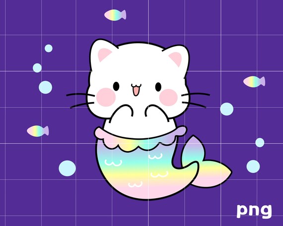 Mermaid Cat. Kawaii Mermaid Cat Png Rainbow Cat | Etsy