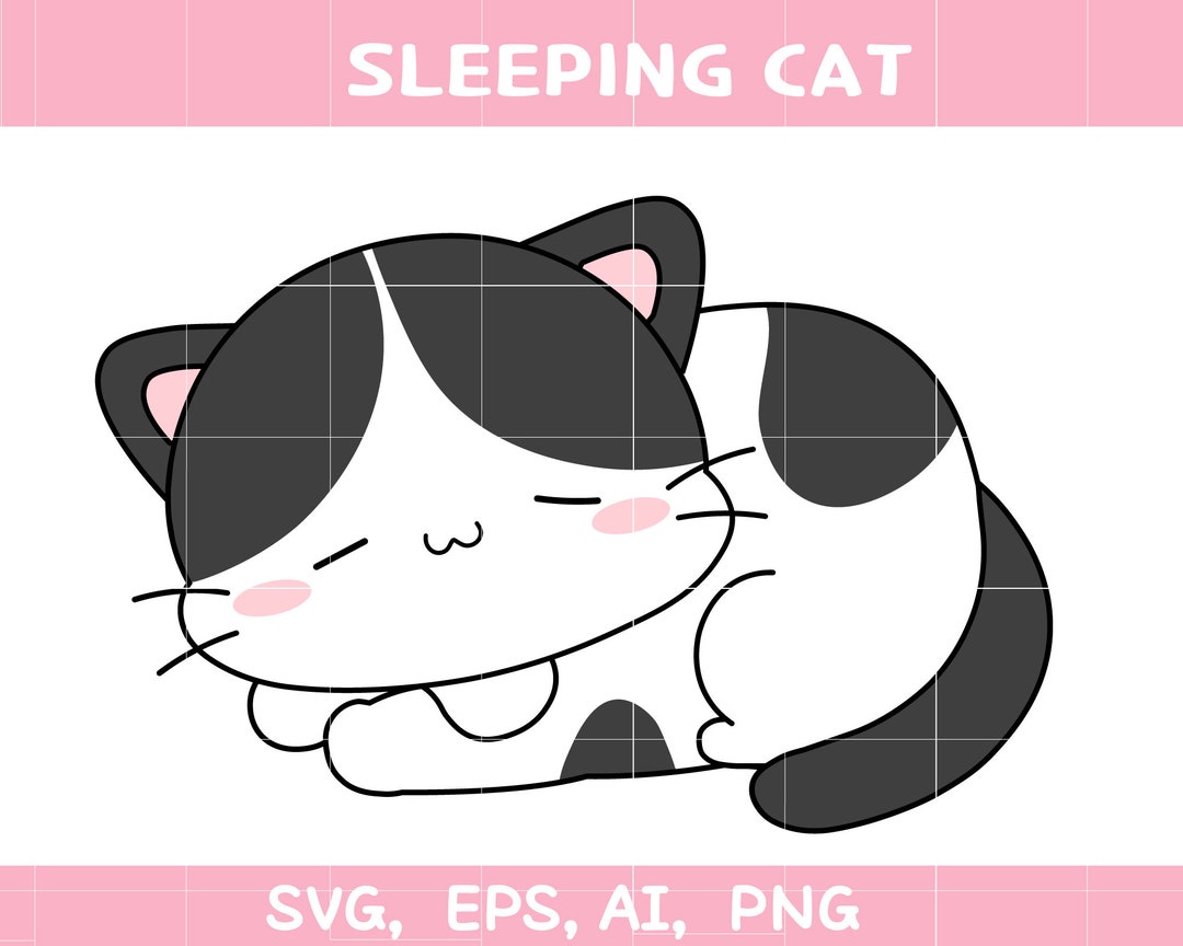 Cat Sleeping,black Cat With Face Svg, - Etsy