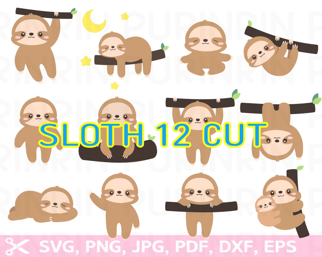 SLOTH SVG, 12CUT FILE, sloth Png, sloth Bundle Vinyl Sticker, Sloth ...