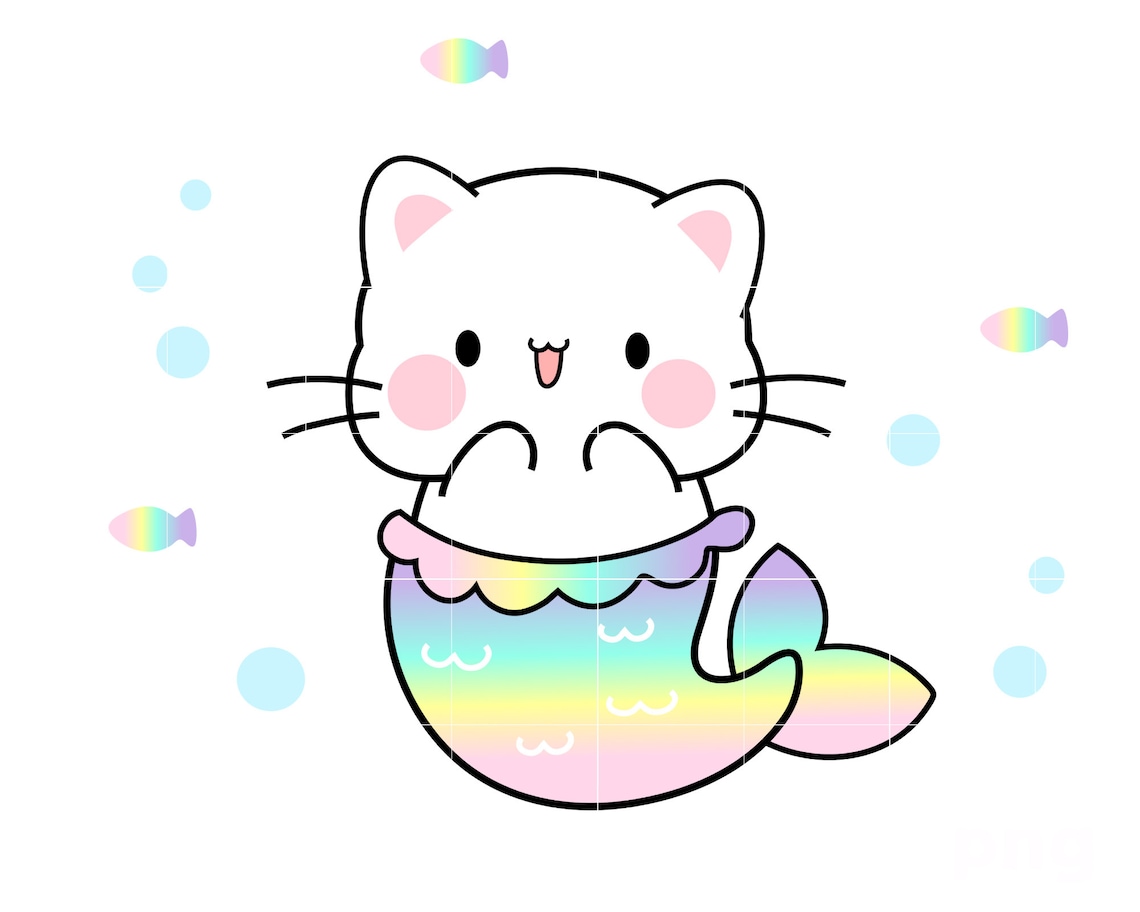 Mermaid Cat. Kawaii Mermaid Cat Png Rainbow Cat | Etsy