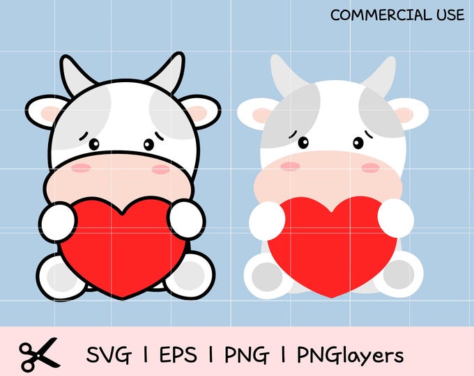 4 SVG Cute Cow SVG – Baby Calf With Heart Clipart – Farm Animal ...