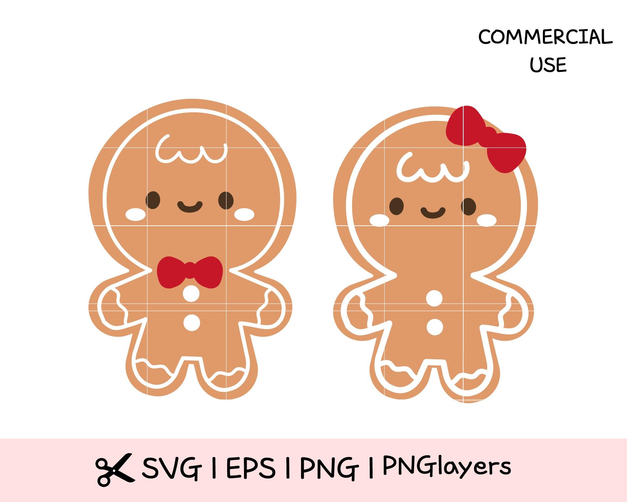 Gingerbread Couple SVG Bundle – Kawaii Christmas Clipart (digital ...