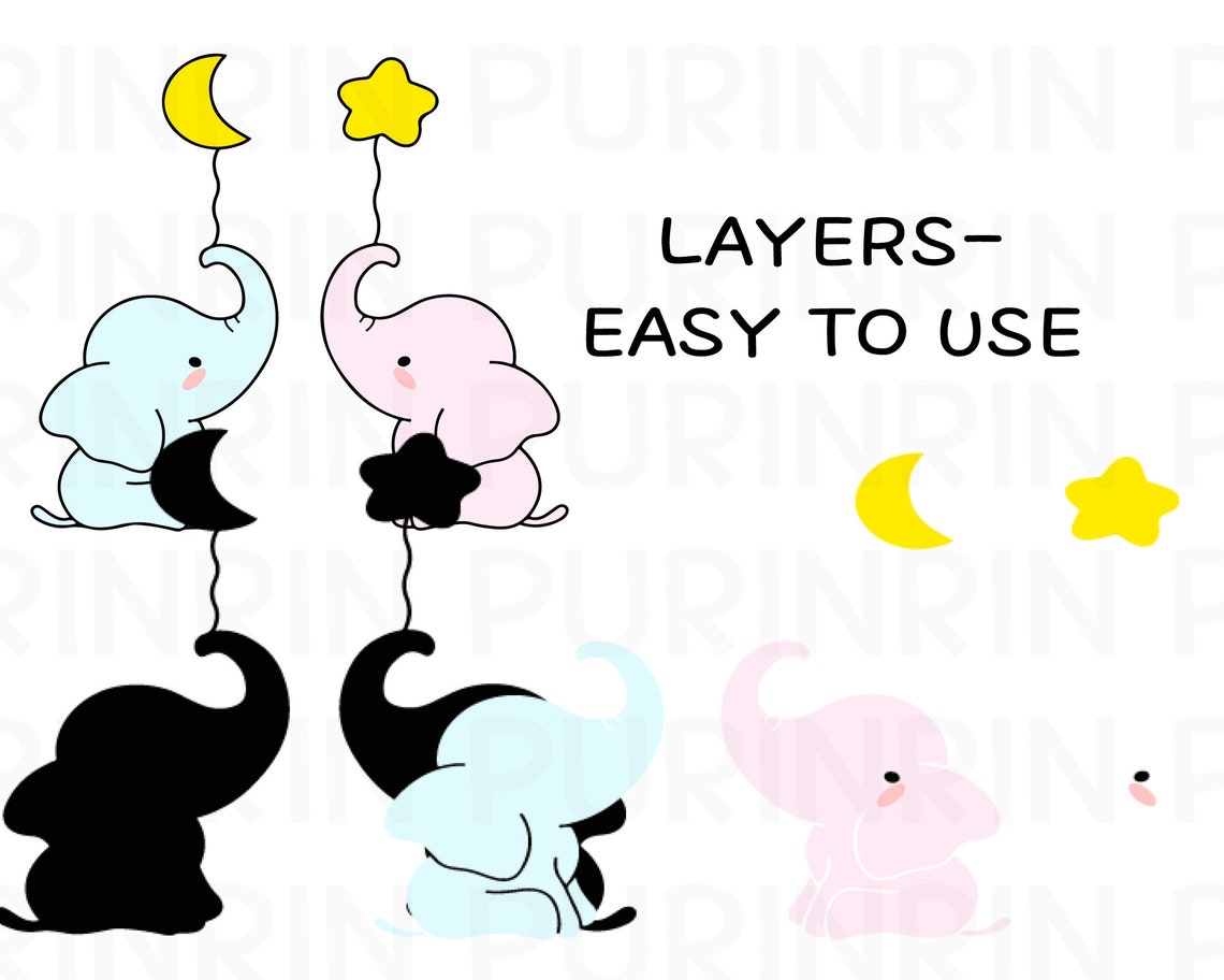 Couple baby elephant svg baby clipart kawaii animal kid | Etsy