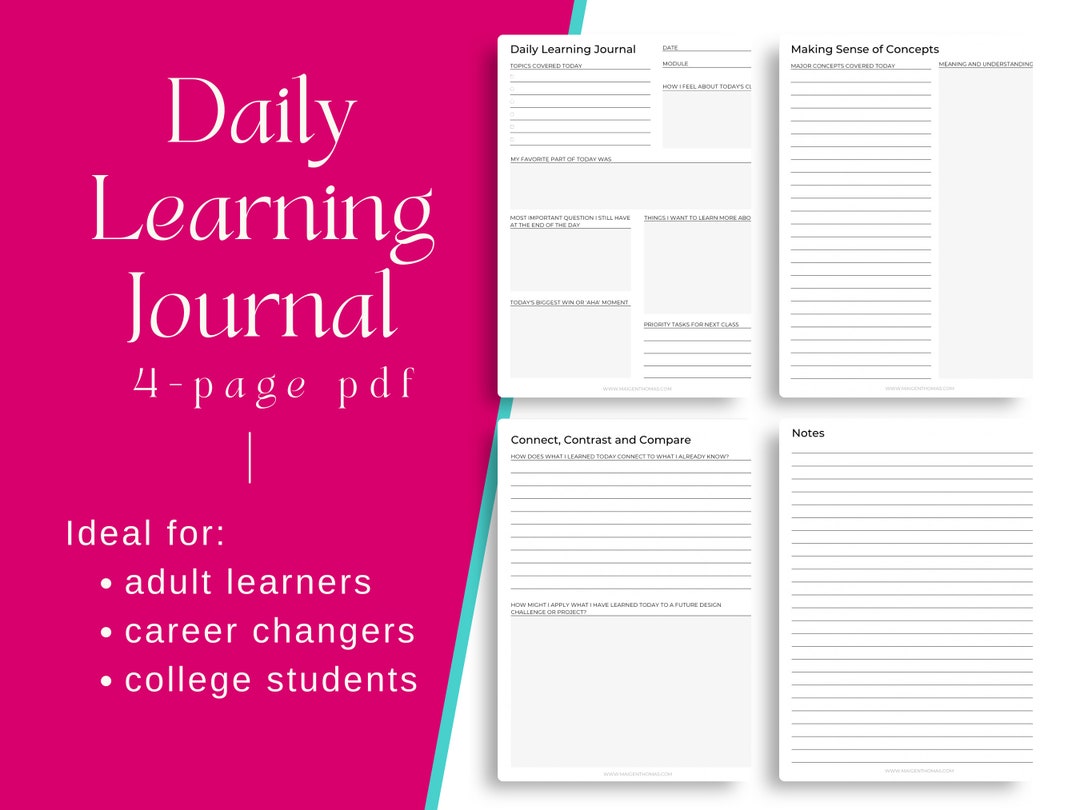 Daily Learning Journal for Adult Learners, Bootcamp Students, Career ...