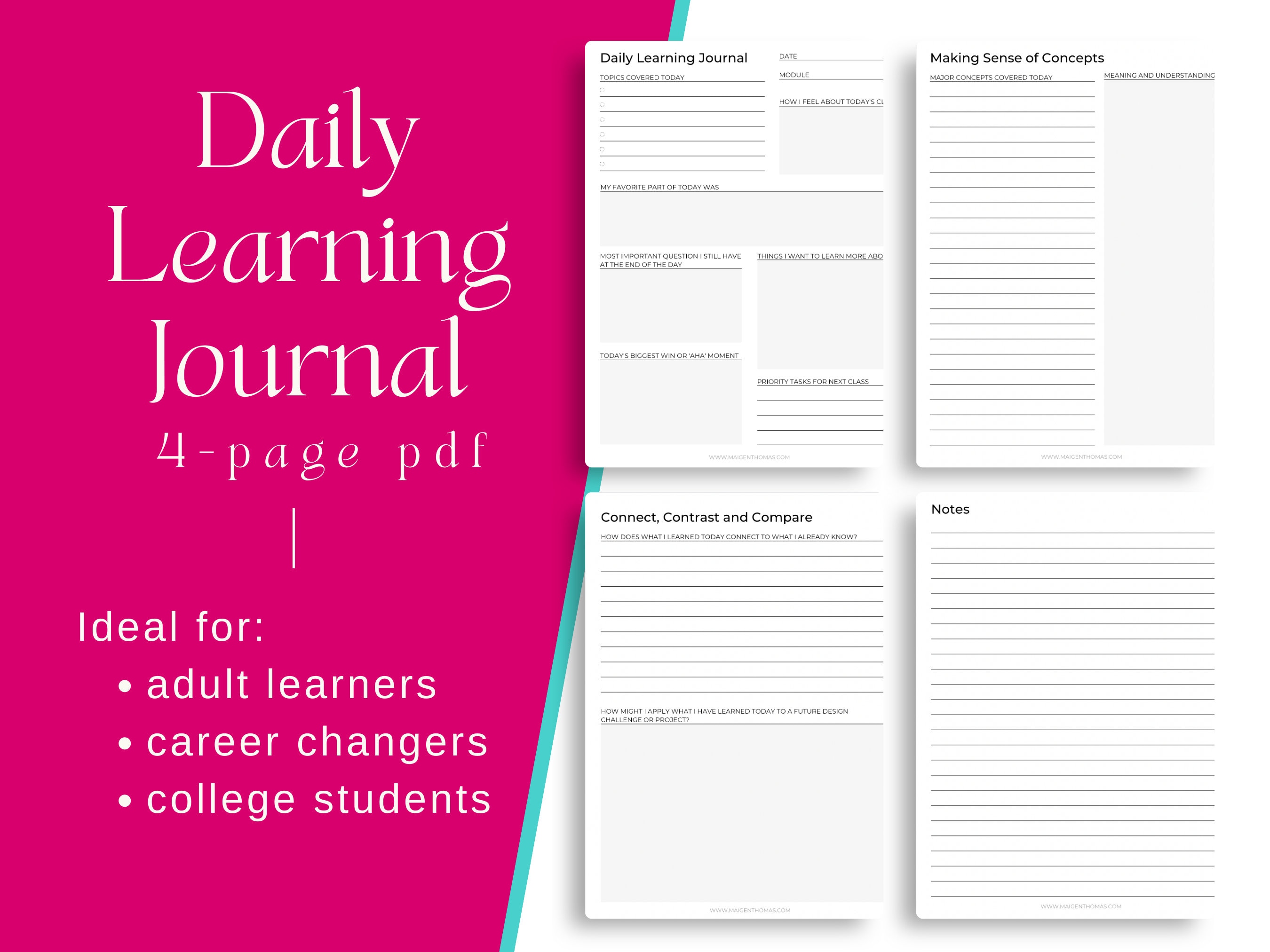 Daily Learning Journal for Adult Learners Bootcamp Students Career Changers Etsy UK
