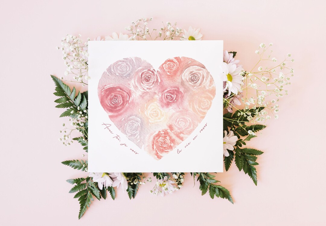 Life in Roses Card kraft Envelope Watercolor Heart of Flowers ...