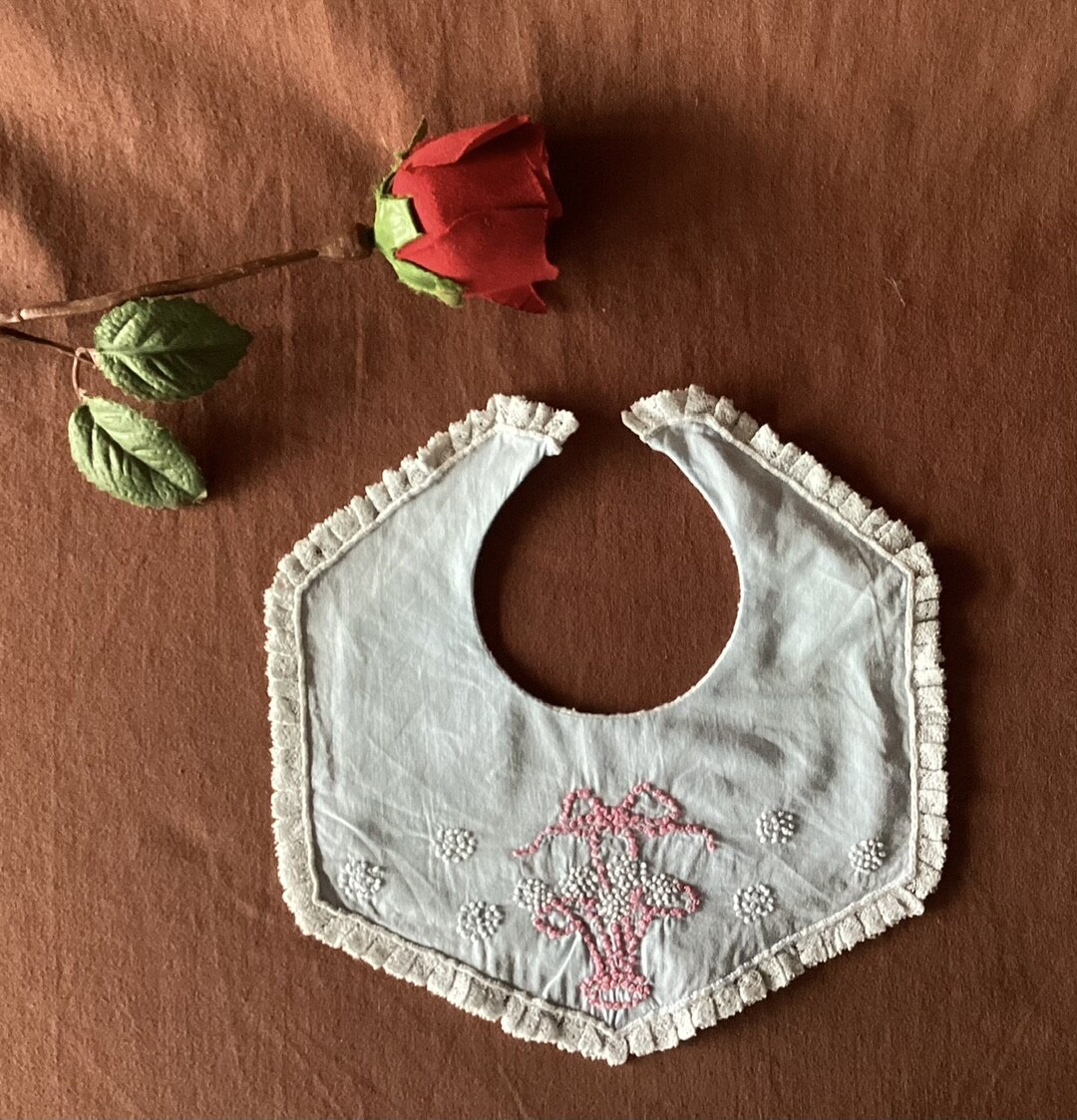 Bib Antique Hand Embroidered Cotton Bib. French Antique Linen and Lace ...