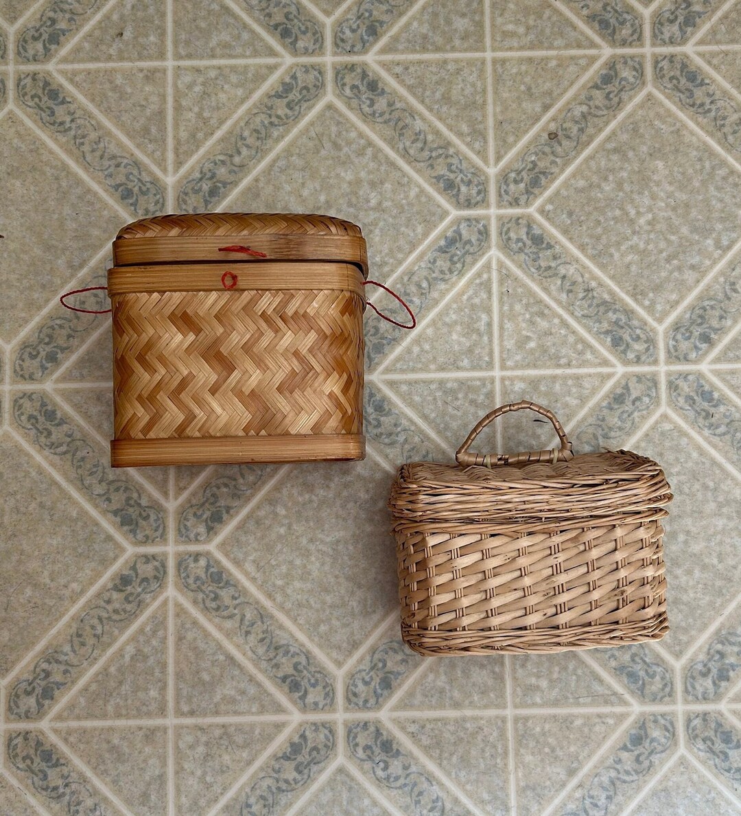 Wicker Boxes-2 Styles-square Sturdy Lidded Box- Zigzag Pattern ...