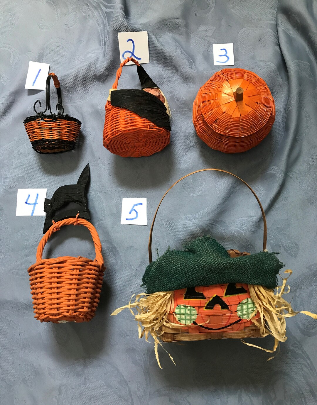 Small Wicker Fall Baskets-5 Halloween Vintage Baskets-orange/black-ugly ...