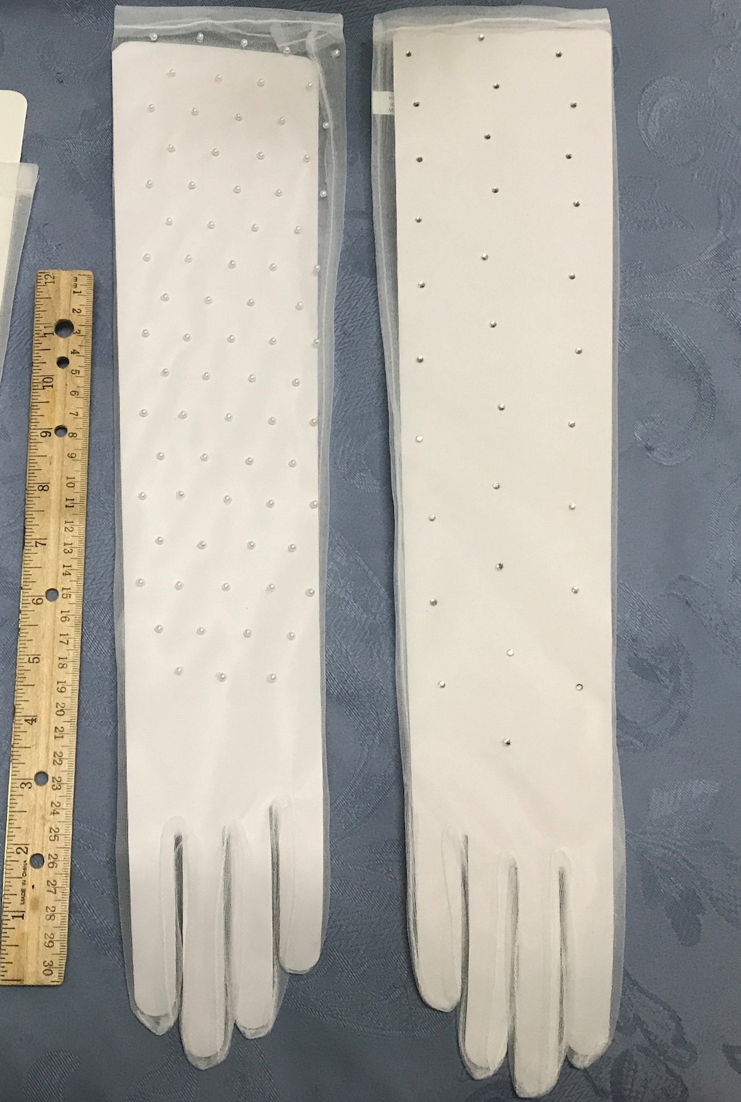 Long Glove-shear W/ Rhinestones or Pearls-16great Wedding-prom ...