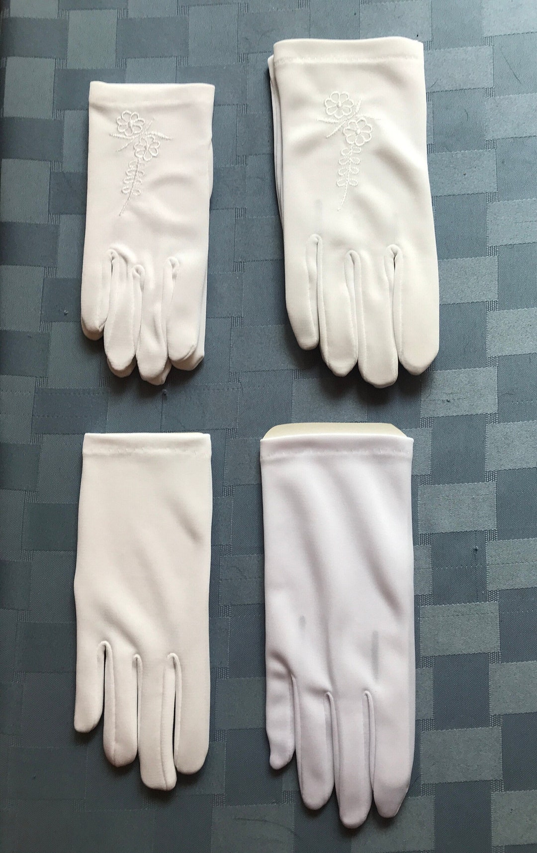 Girls Gloves-soft Feel Nylon Gloves-ages 2-14-white & Ivory-plain ...