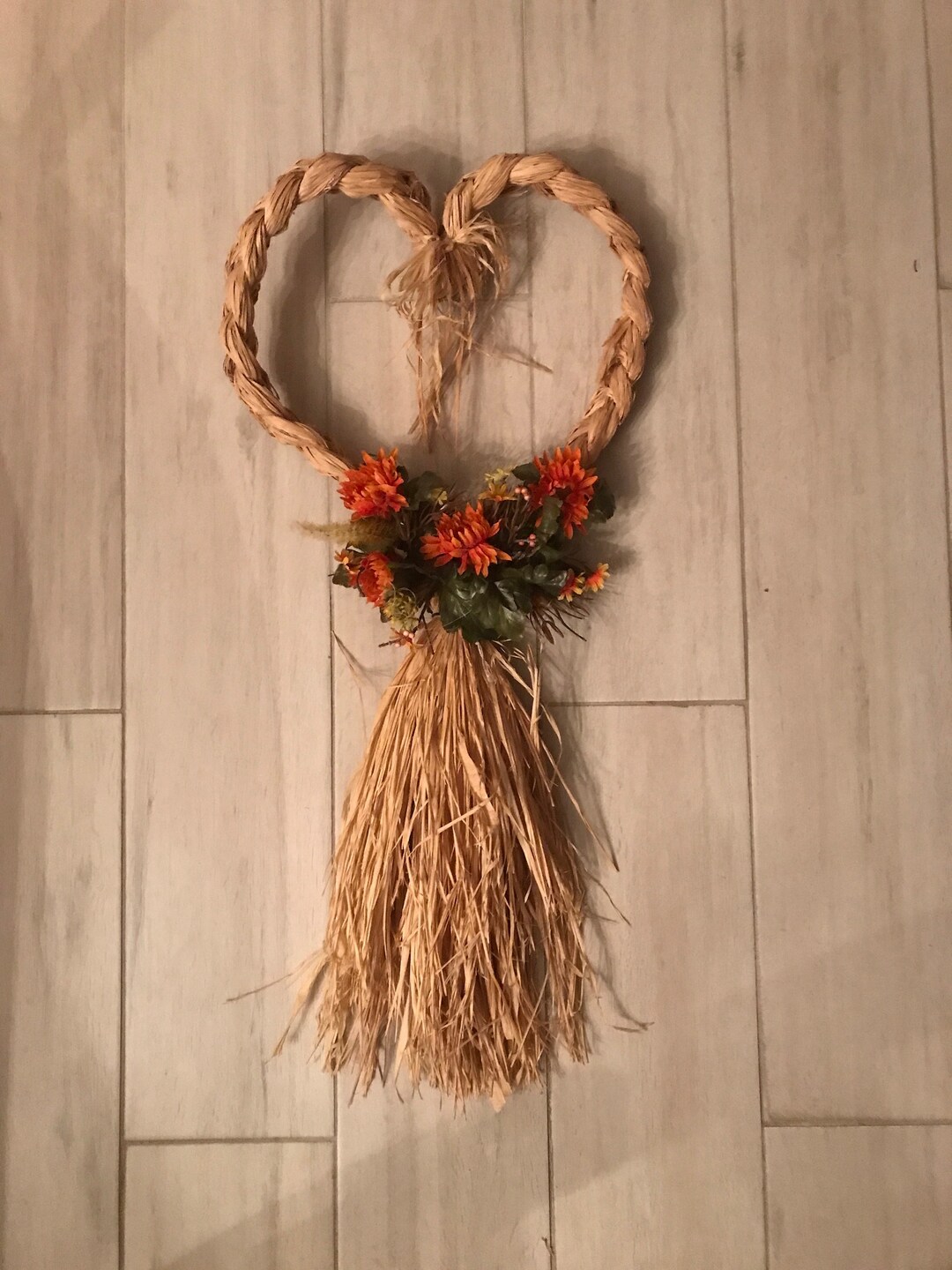 Raffia Heart Wreath-braided & Wrapped-large Heart Great for Fall Any ...
