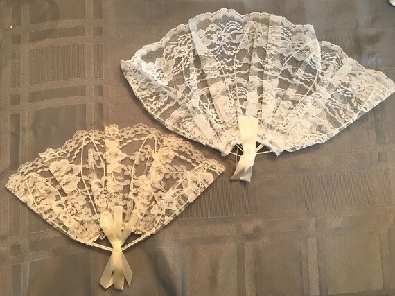 Victorian Lace and Satin Fans-5 Styles-Vintage Bridal… - Gem