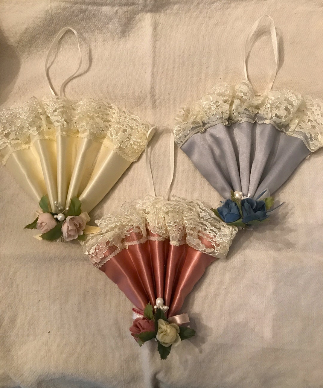 Fans-victorian Lace & Satin Fabric Ornament Fans-perfect for Victorian ...